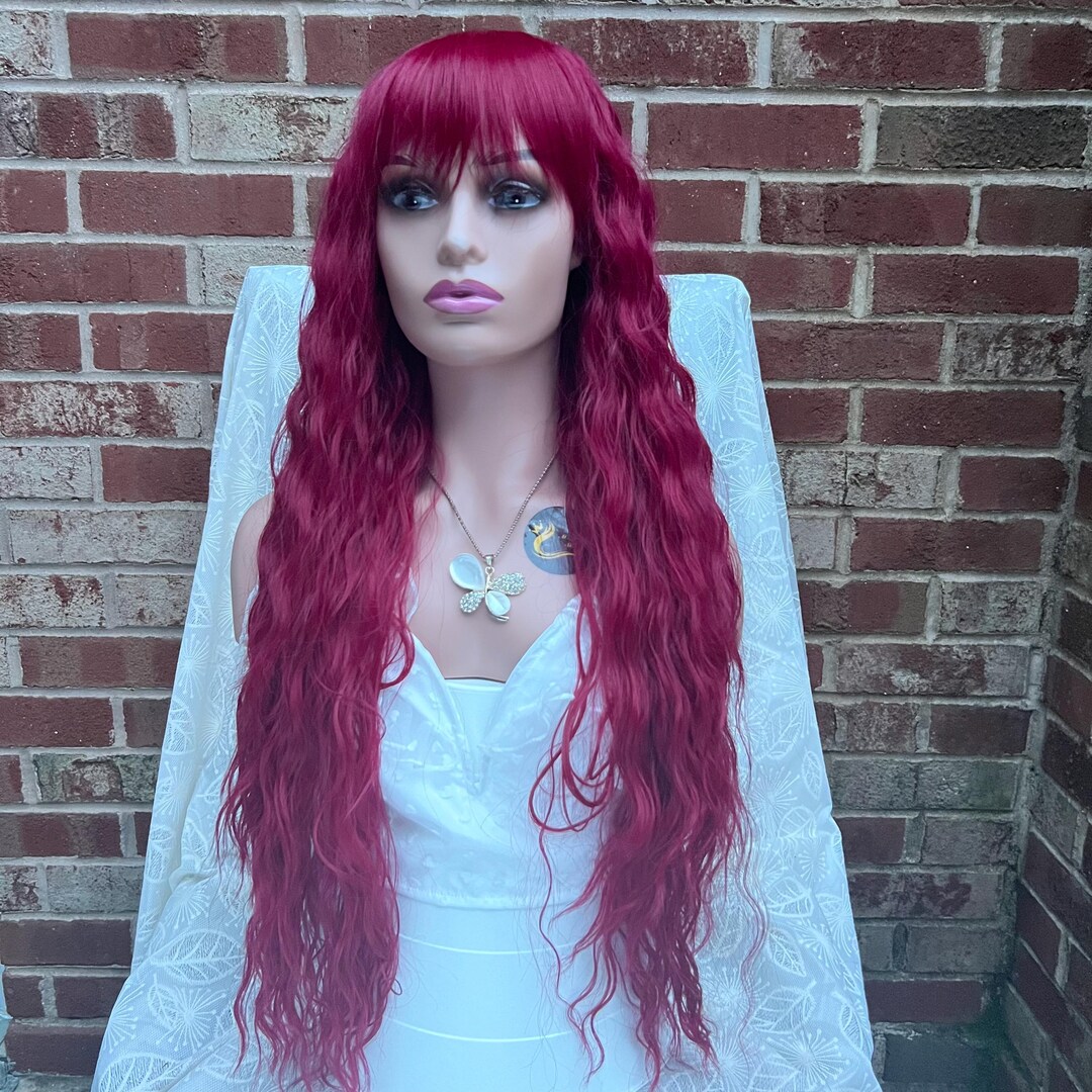 Long Red Curly Wig With Bangs/ Heat Resistant Wigs/ Ladies Wigs/ Fairy ...