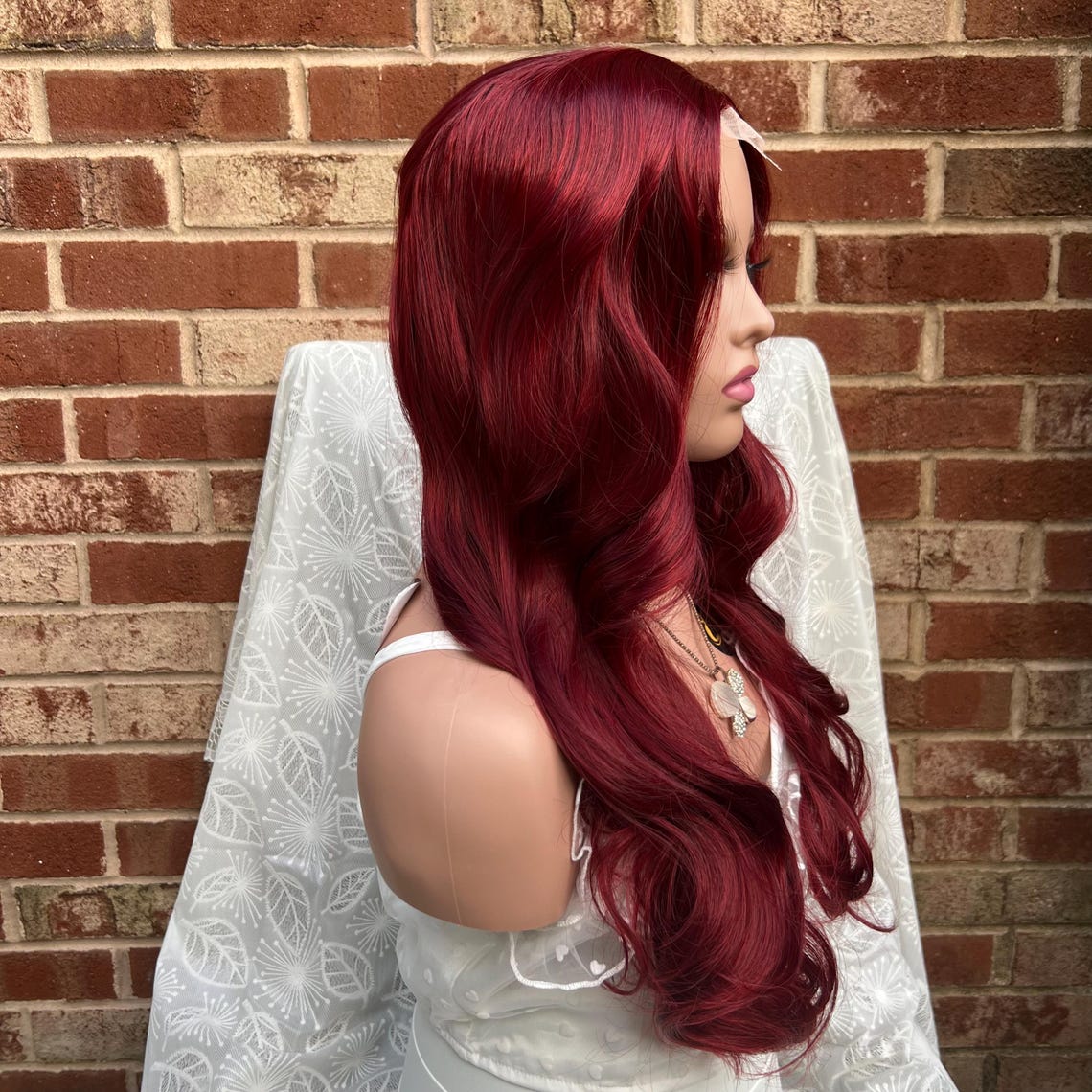 Long Burgundy Red Natural Wavy Small Front Lace Wig/ Medium Split Wig ...