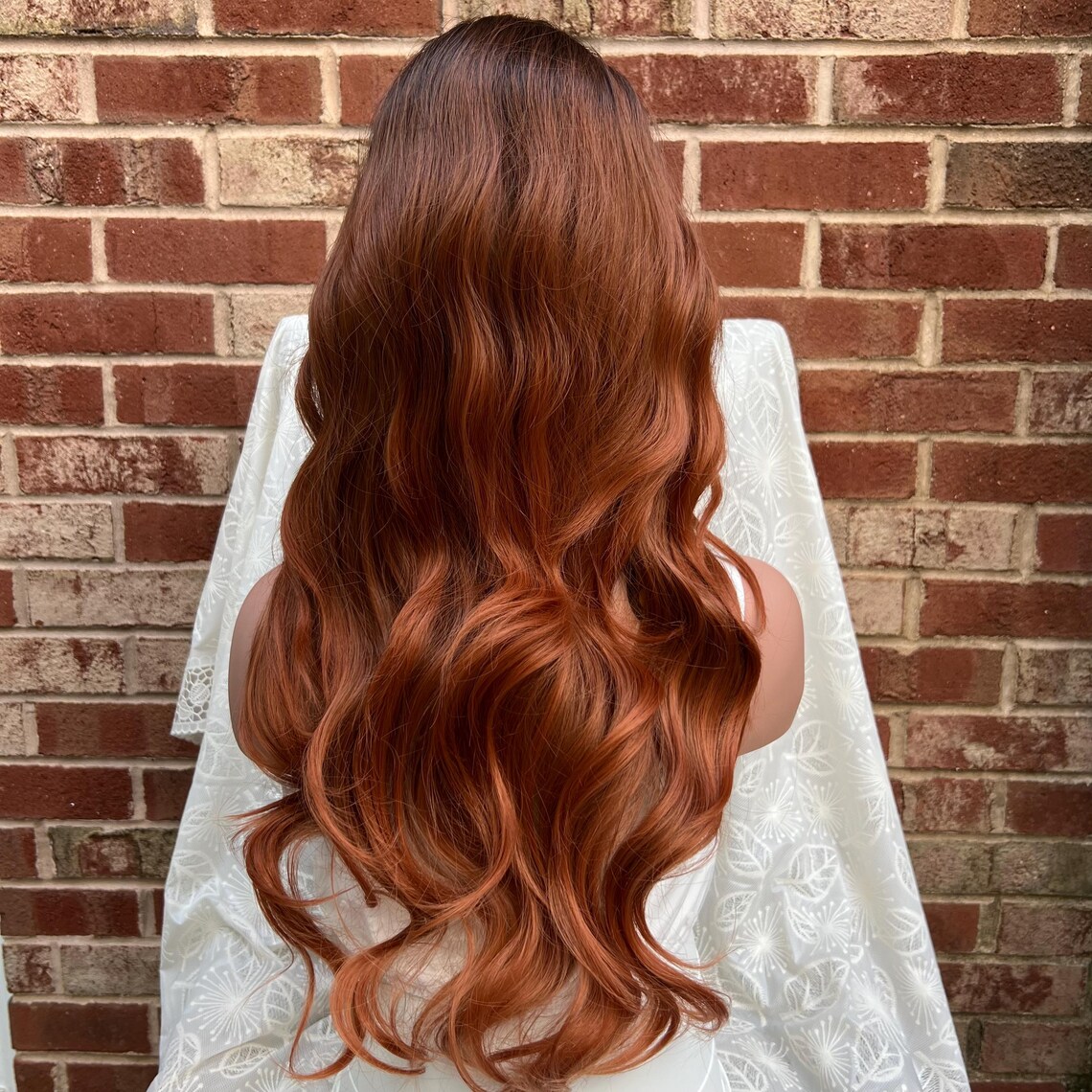 Long Copper Rust Ginger Orange Natural Wavy Wig With Bangs for Woman ...