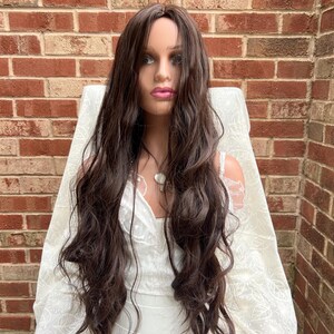 30 Inches Dart Brown Middle Parting Natural Wavy Wigs/ Heat Resistant ...
