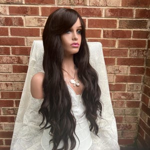 30 Inches Dart Brown Middle Parting Natural Wavy Wigs/ Heat Resistant ...