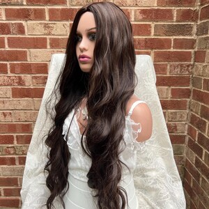 30 Inches Dart Brown Middle Parting Natural Wavy Wigs/ Heat Resistant ...