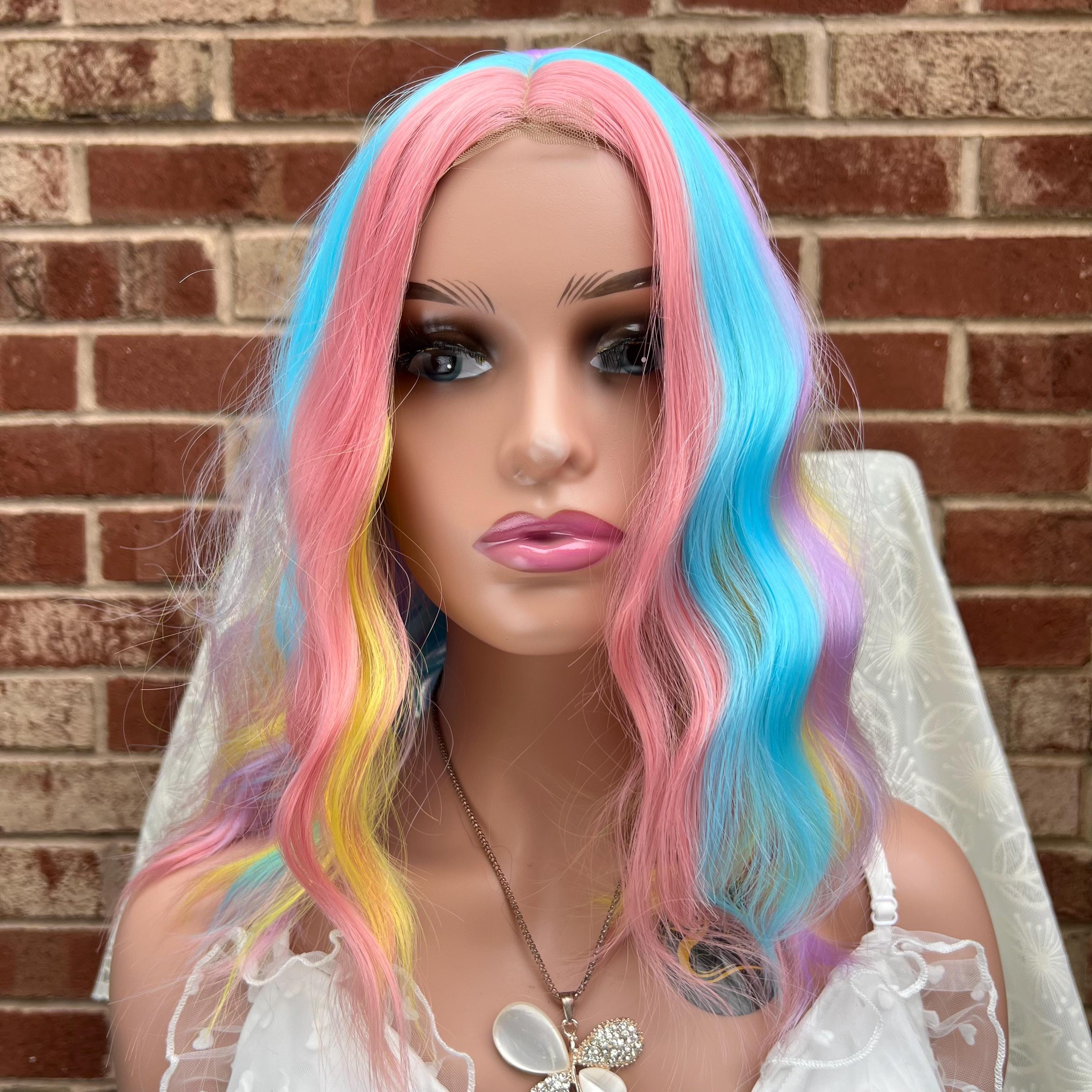 Short Rainbow Straight Bob Wig/ Fashion Party Wig/ Purple Blue Wig ...