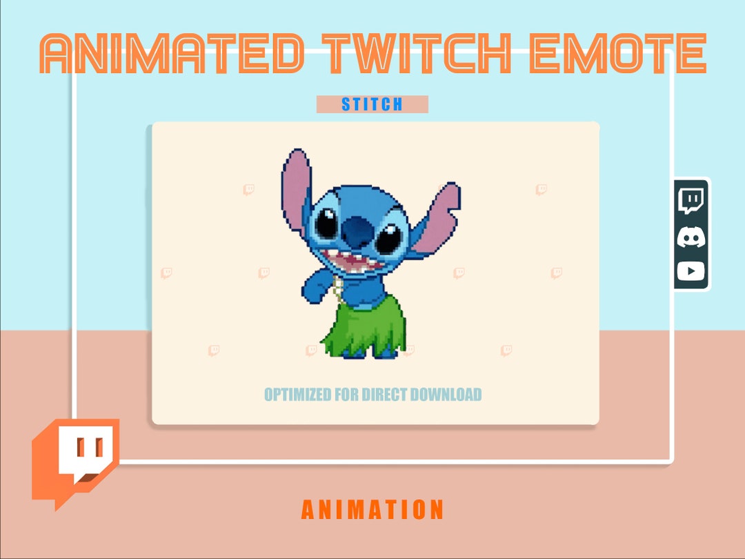 ANIAMTED Hula Luau STITCH Pixelated Emote/ Emoji Cute With Transparent ...