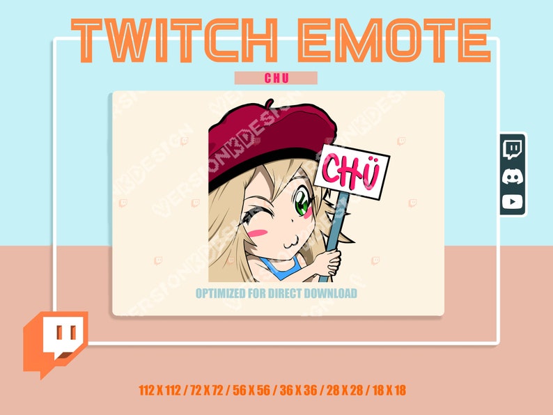 Cute Anime Girl W/ CHU Sign (HAT GIRL) Emote!!! (transparent Background ...
