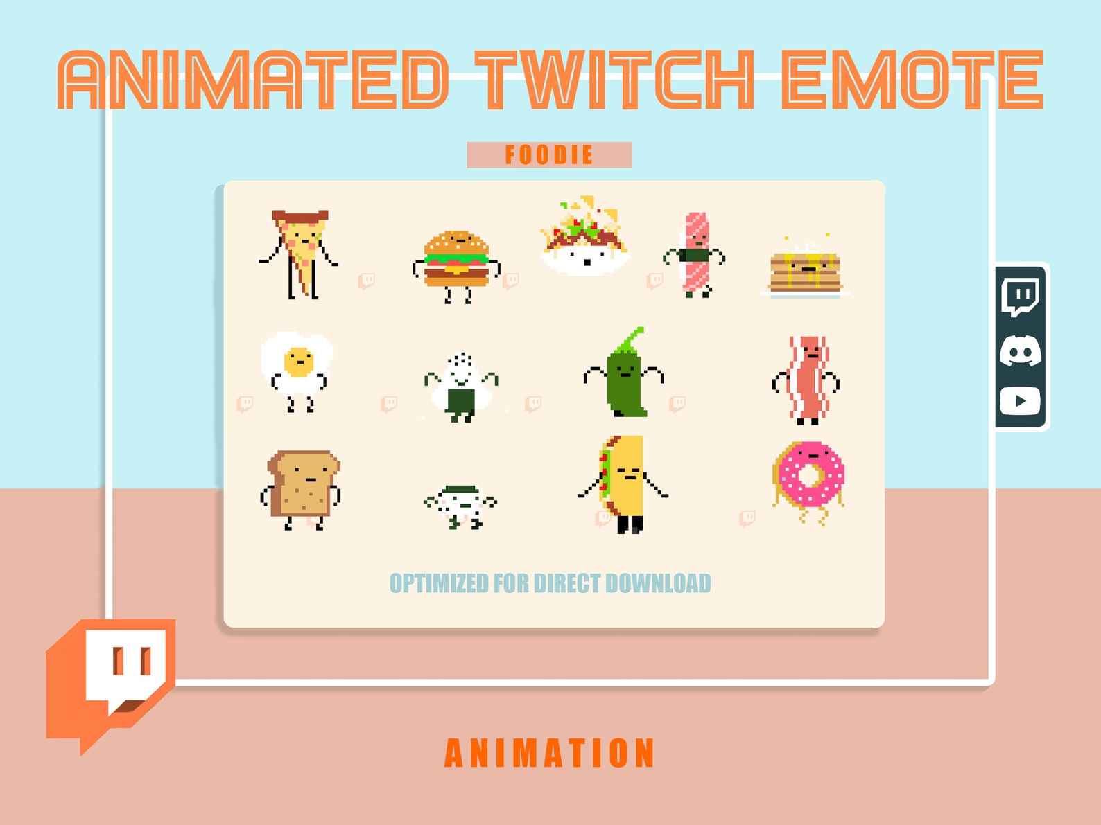 ANIMATED 13 Pack of FOODIES Pixelated Emotes/ Emojis Perfect for a Food ...