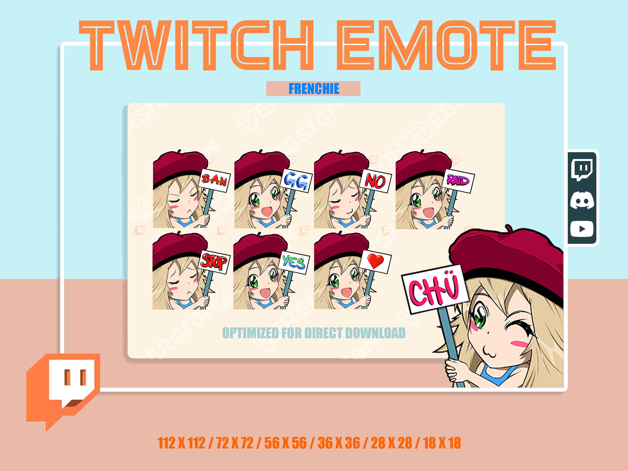8 Cute Anime Girl (HAT GIRL) Emotes!!! (transparent Background) Cute ...