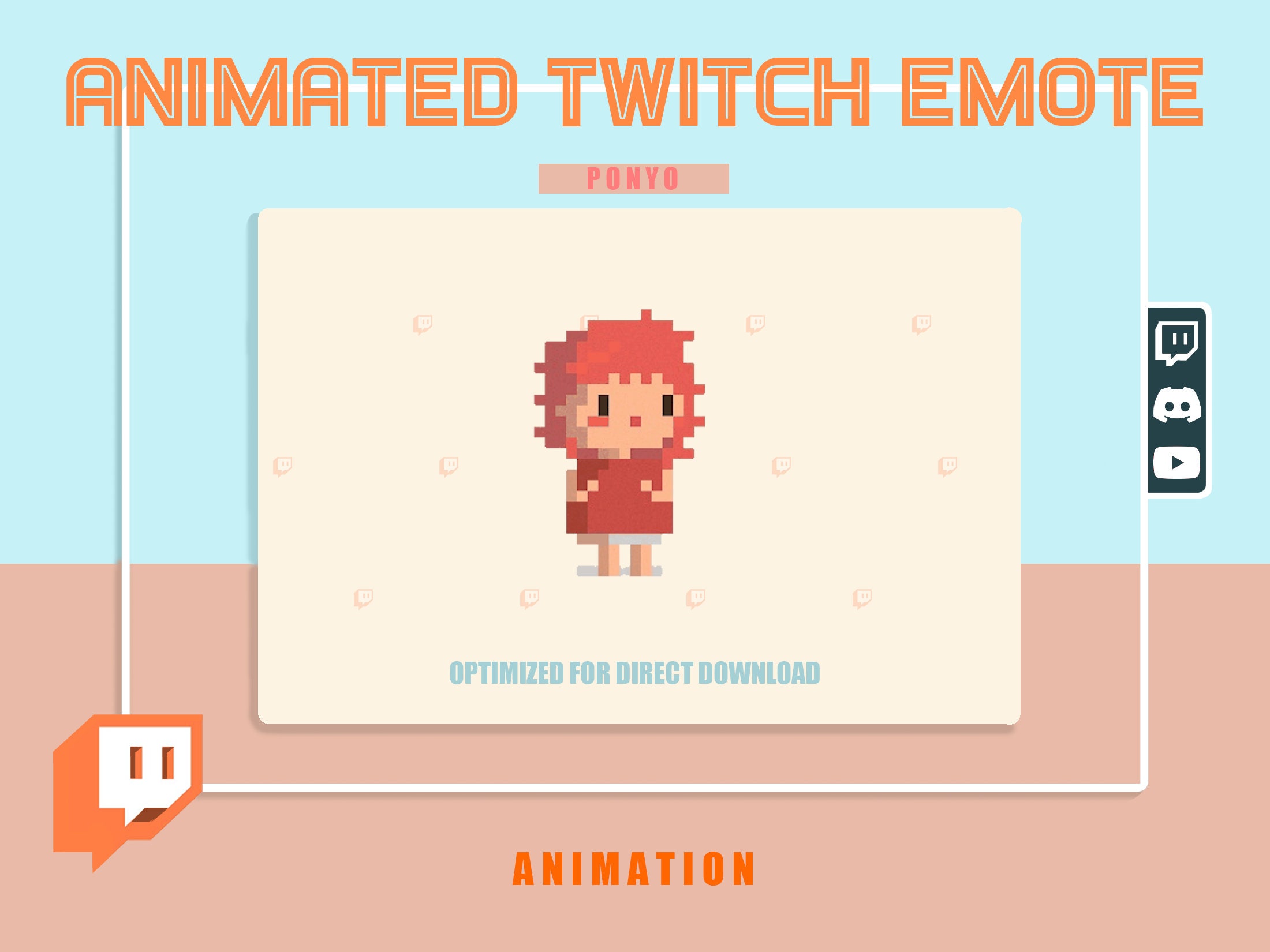 ANIAMTED Ponyo Pixelated Emote/ Emoji Japan/ STUDIO GHIBLI Cute With ...