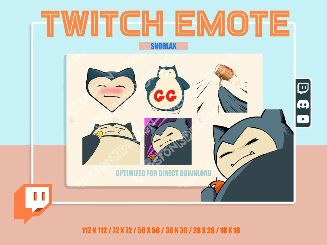 6 CUTE Twitch Emotes transparent, 1 Alt W/ BG /snorlax Emotes / Cute ...