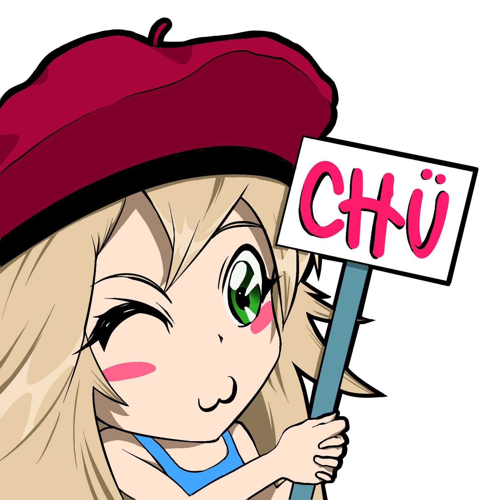 Cute Anime Girl W/ CHU Sign (HAT GIRL) Emote!!! (transparent Background ...