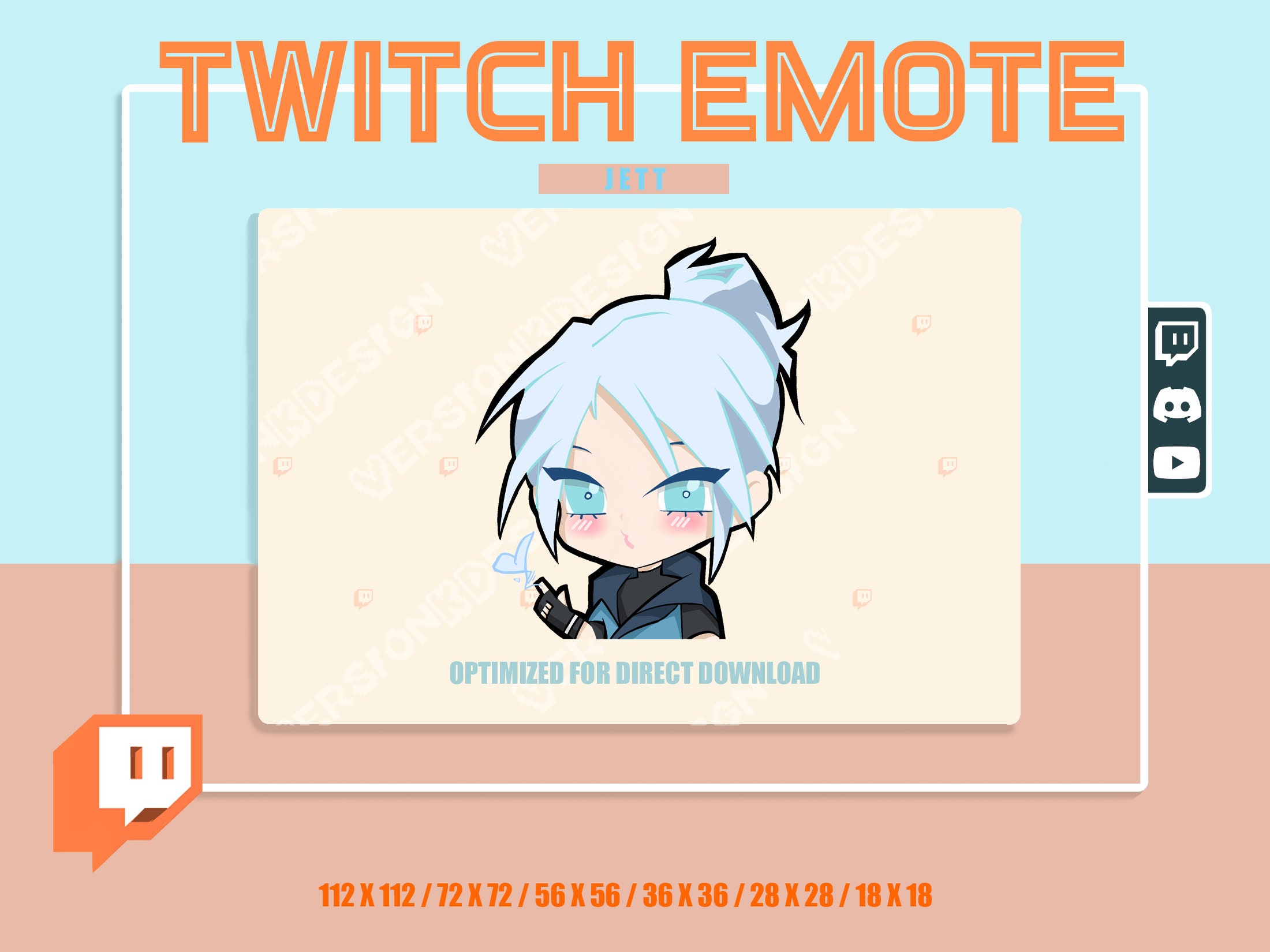 Cute Chibi JETT transparent BG / Valorant/ Cute Jett Meme Sub Emoji for ...