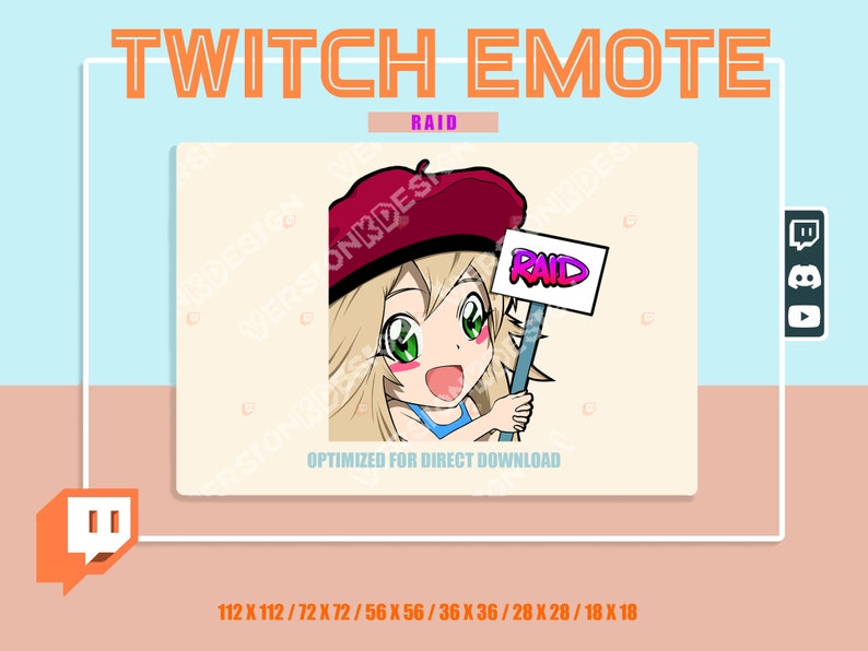 Cute Anime Girl W/ RAID Sign (HAT GIRL) Emote!!! (transparent ...
