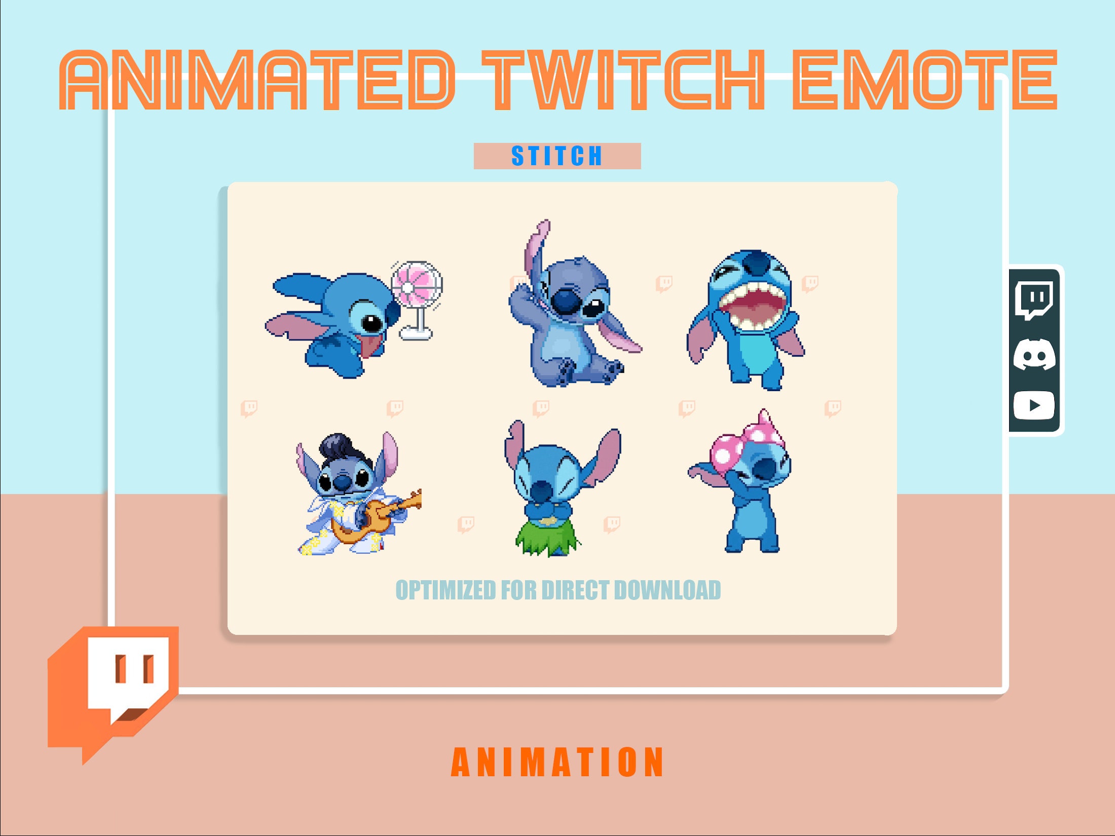 ANIAMTED Stitch Six Pack Pixelated Emote/ Emoji Cute With Transparent ...