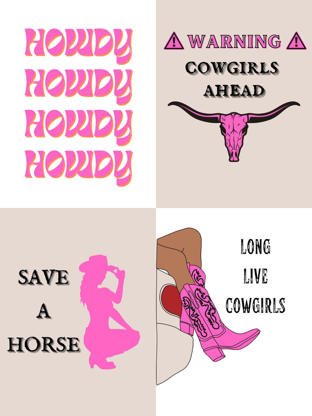 Pink Western Style Wall Decor. Printable Posters. Downloadable. Western ...