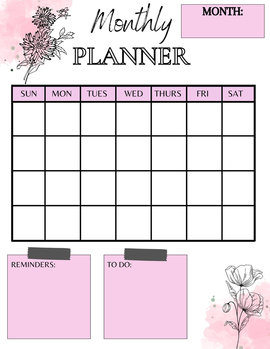 Monthly Planner Printable. Instant Download. Productivity Planner ...