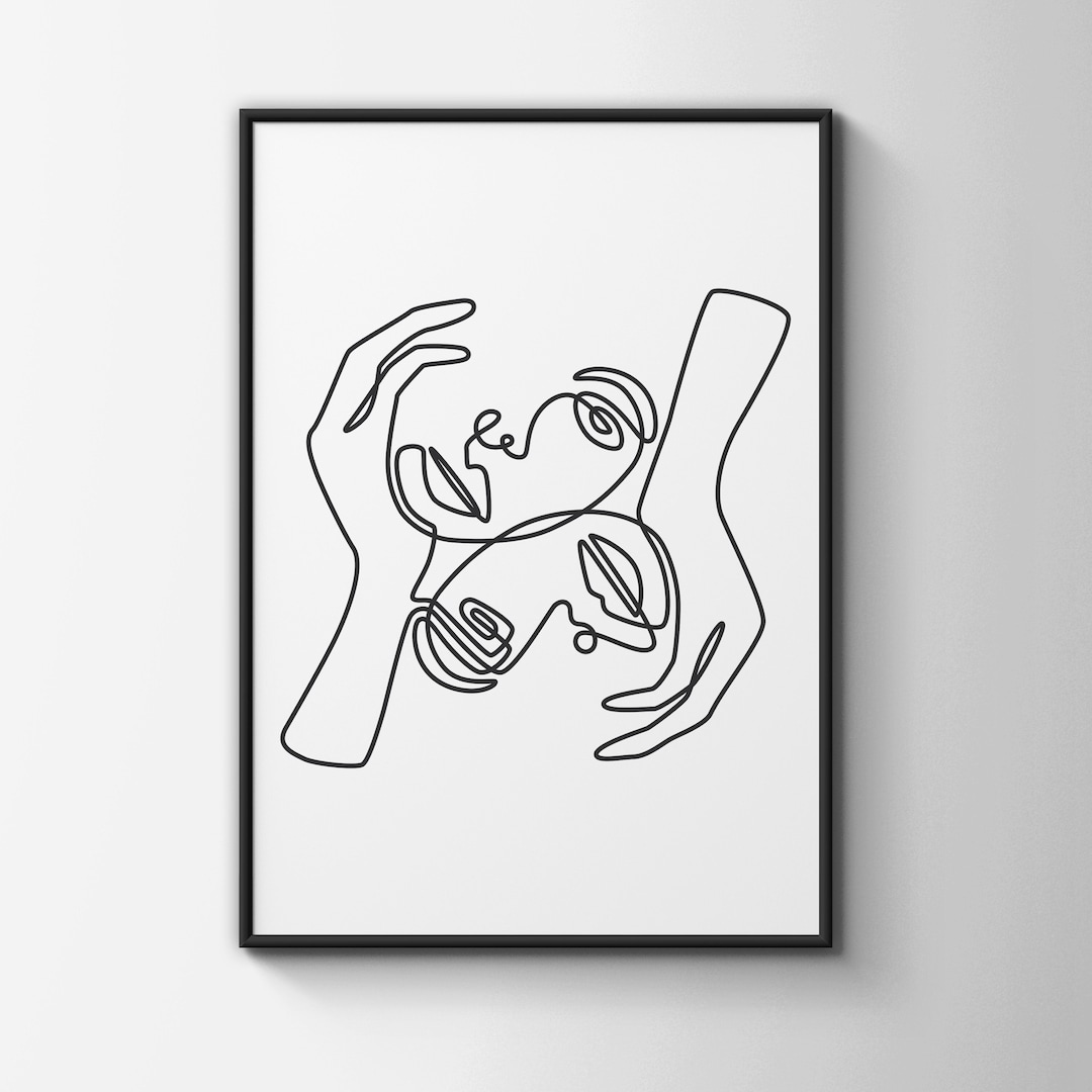 Abstract Faces Line Art Print, Minimalist One Line Drawing Poster, Line ...