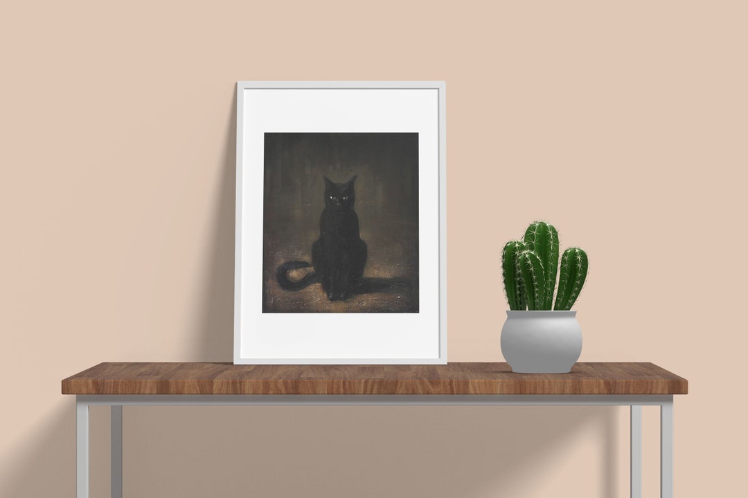 Cat Paint Poster, Animal Poster Print, Black Cat Print, Oil Paint ...