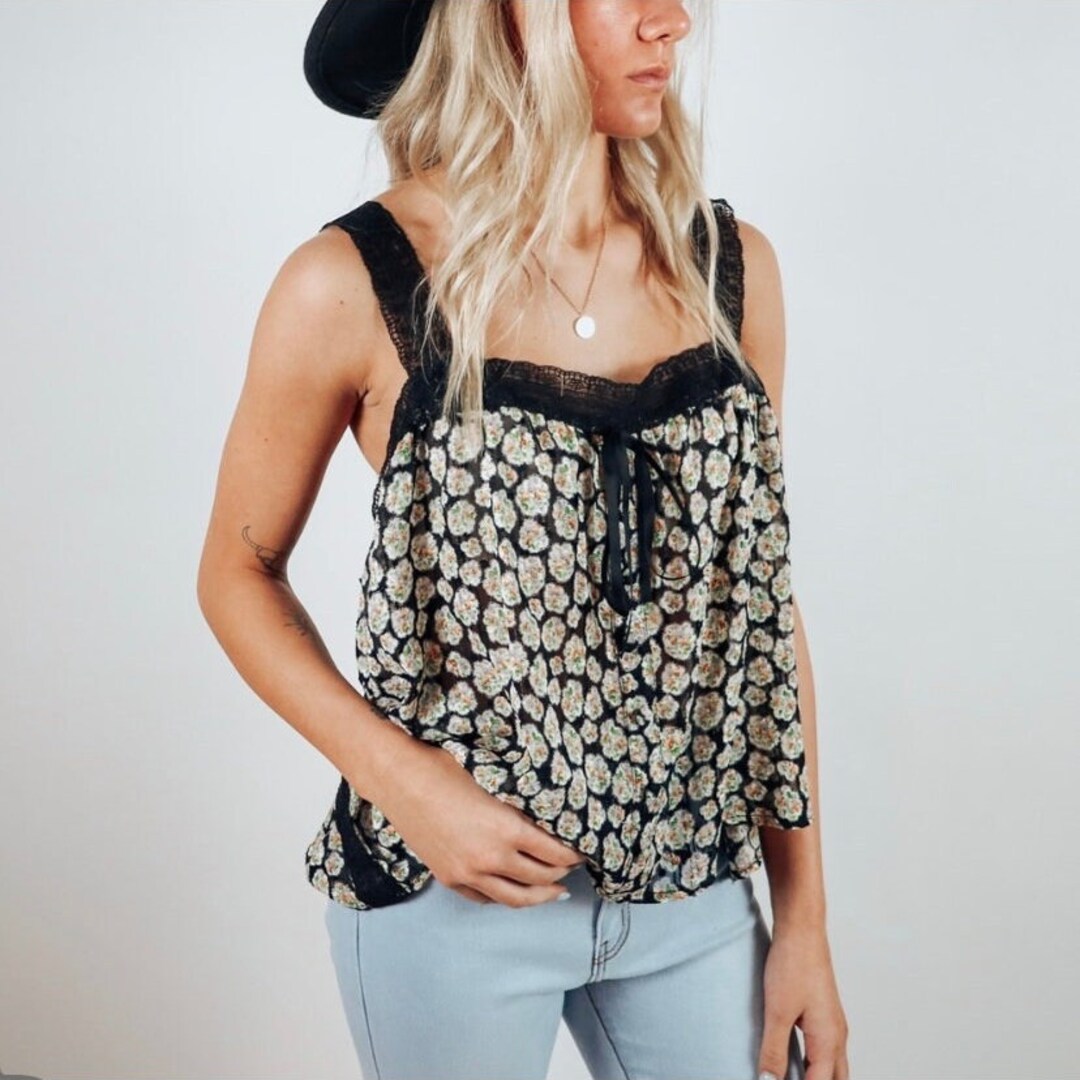 Bohemian Devon Country Lace Strap Top Western Boho Floral Print Cami ...