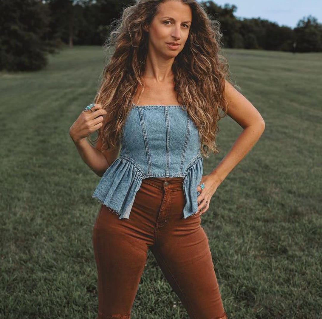 Heirloom Denim Corset Top Southern Belle Jean Country Peplum Rodeo ...