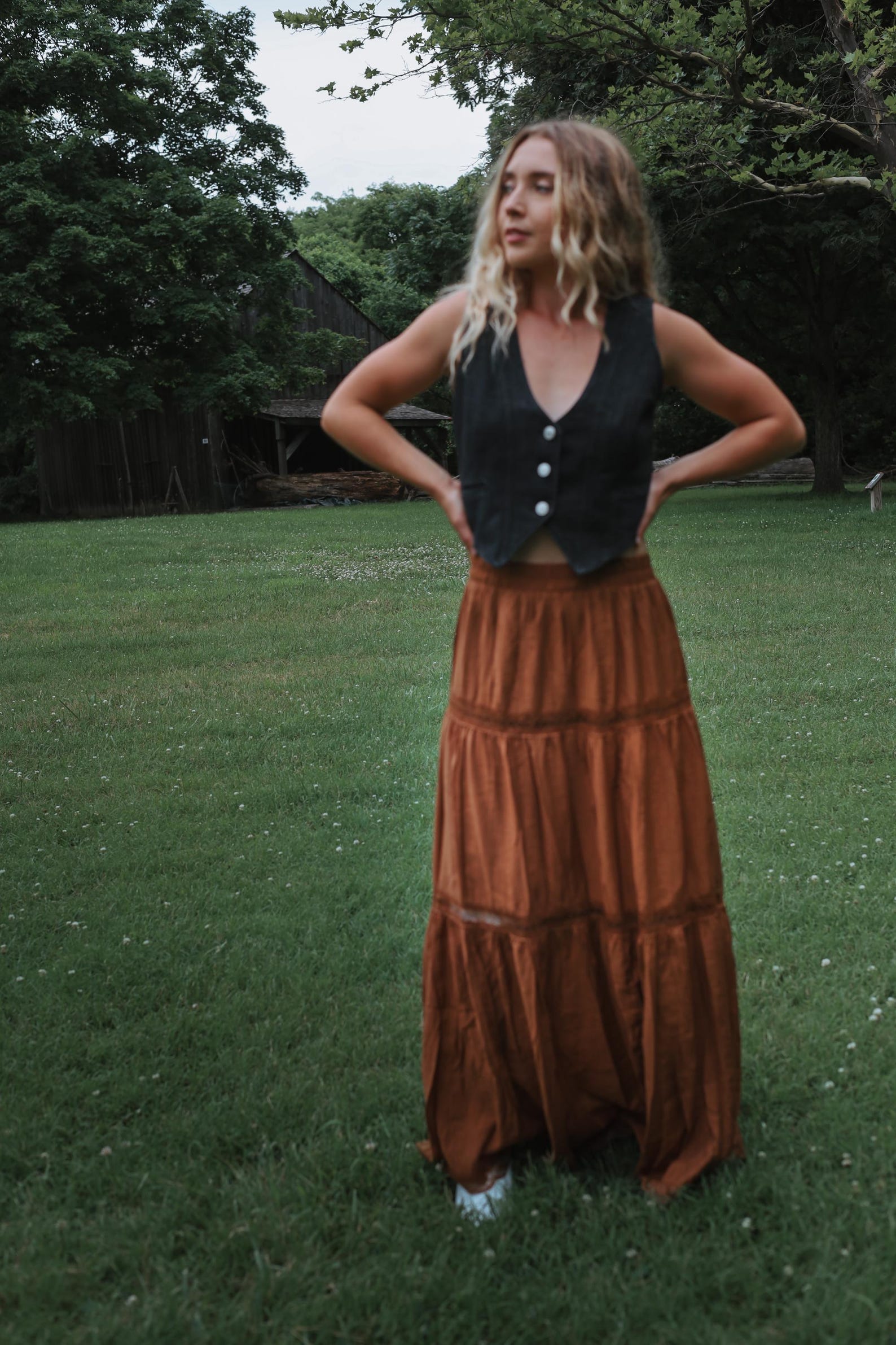 Runaway Lace & Rust Tiered Maxi Skirt | Rust Brown Country Prairie ...