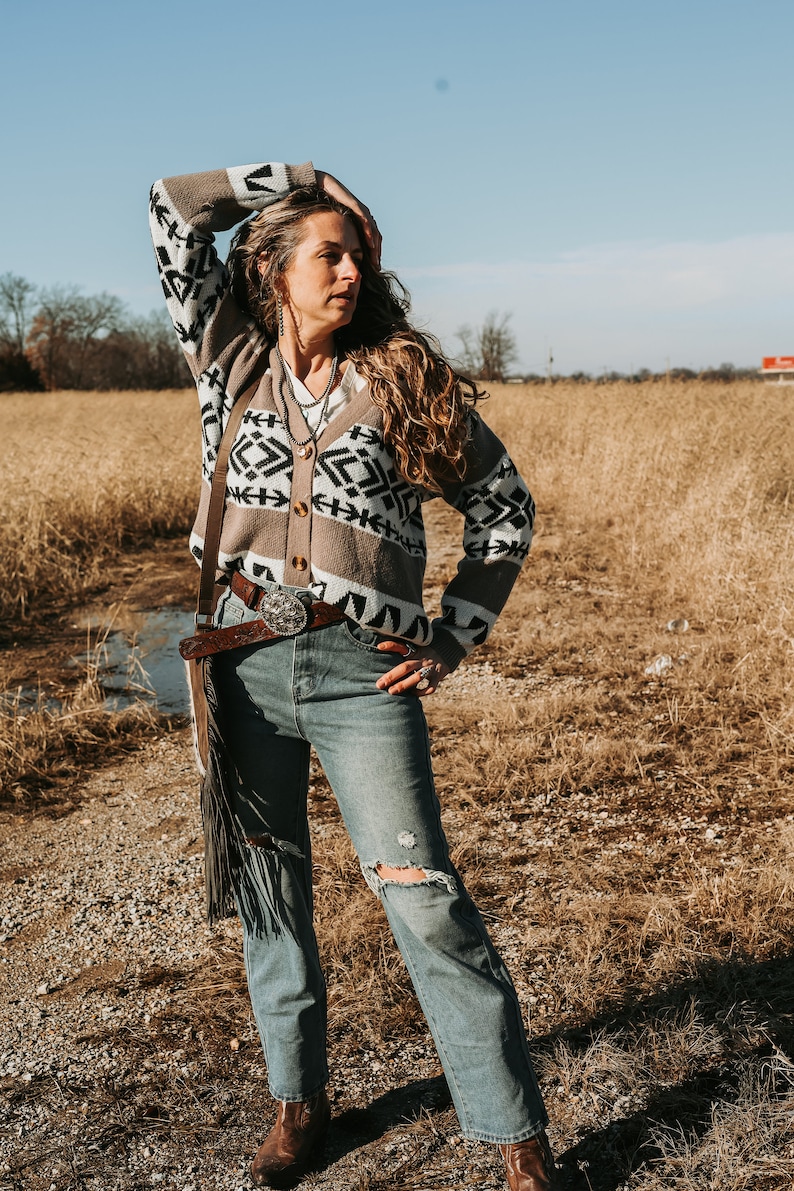 The Dakota Western Cardigan Sweater Cozy Geometric Knit Yellowstone ...