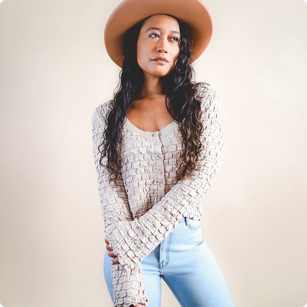 Tattered Rose Button Down Statement Sleeve Sweater Top Western Boho ...