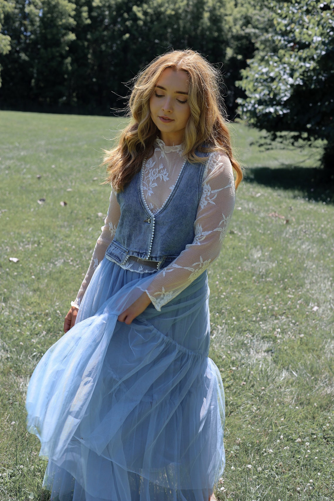 Wild Rose Lace Top Boho Sheer Long Sleeve Vest Layering Top White ...