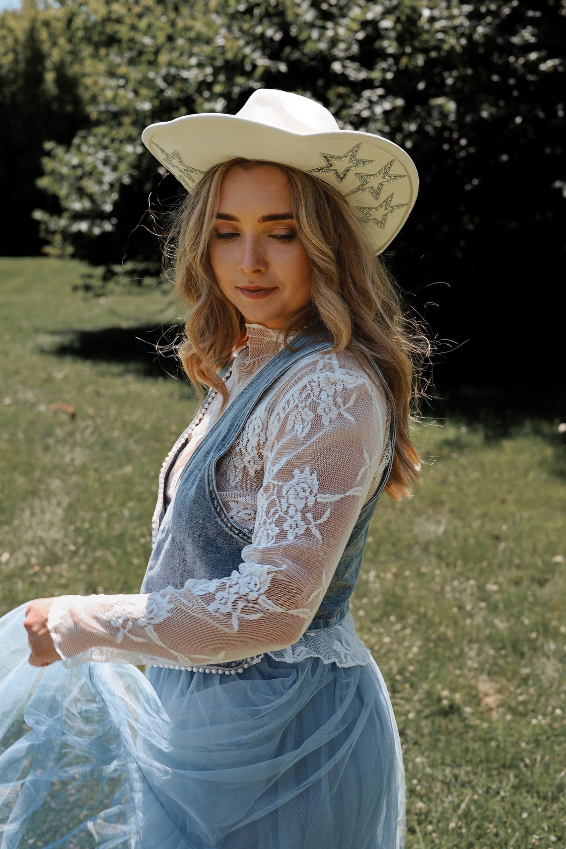 Wild Rose Lace Top Boho Sheer Long Sleeve Vest Layering Top White ...