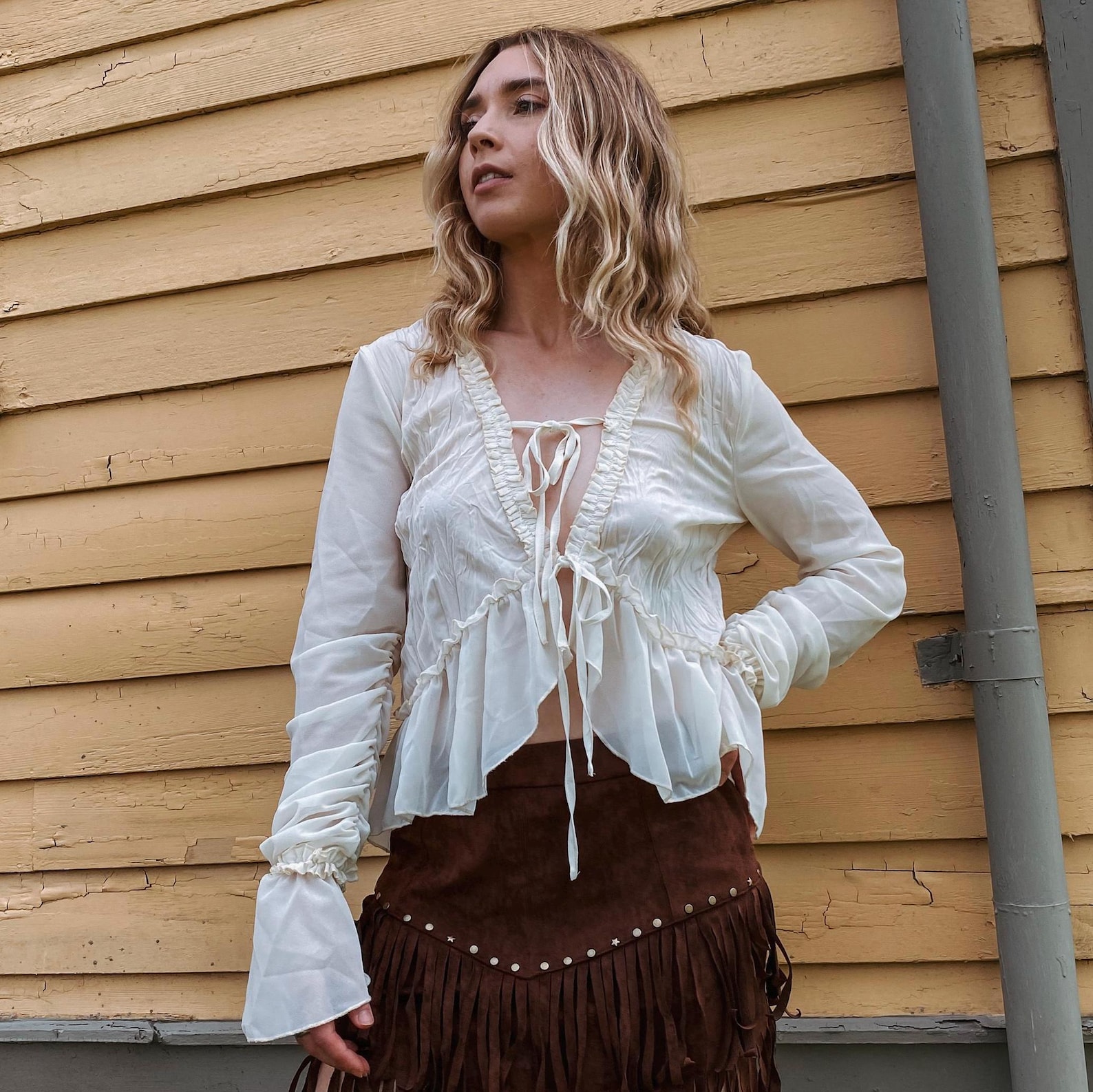 White Country Lace Top, Aveline Embroidered Prairie Chiffon Shirt ...