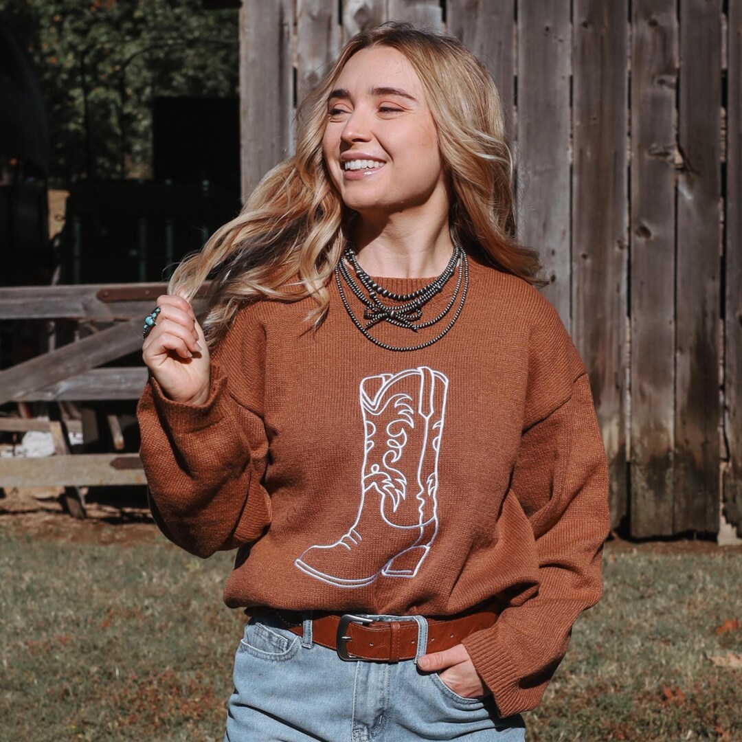 Rusty Trails Western Sweater, Women’s Cowboy Boot, Country Boho Style ...