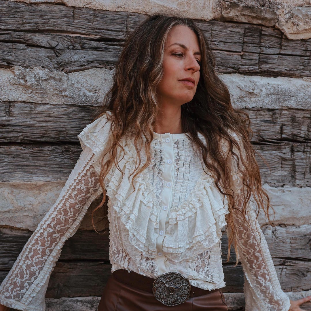 Antique White Lace Ruffle Blouse: Linen Western Cowgirl Top - Etsy UK