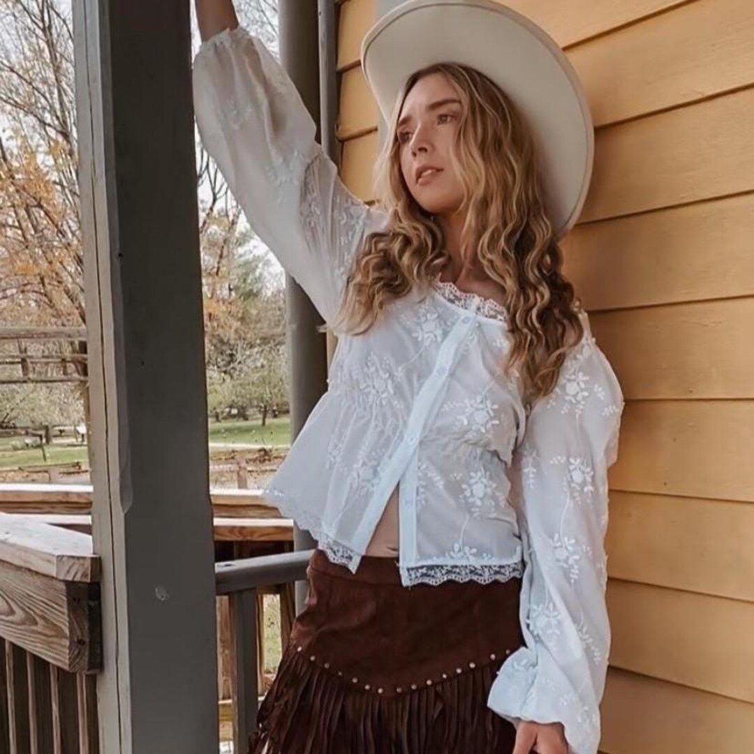 Lace Trim Cotton Ranch Blouse: Embroidered Western Cottagecore Top - Etsy
