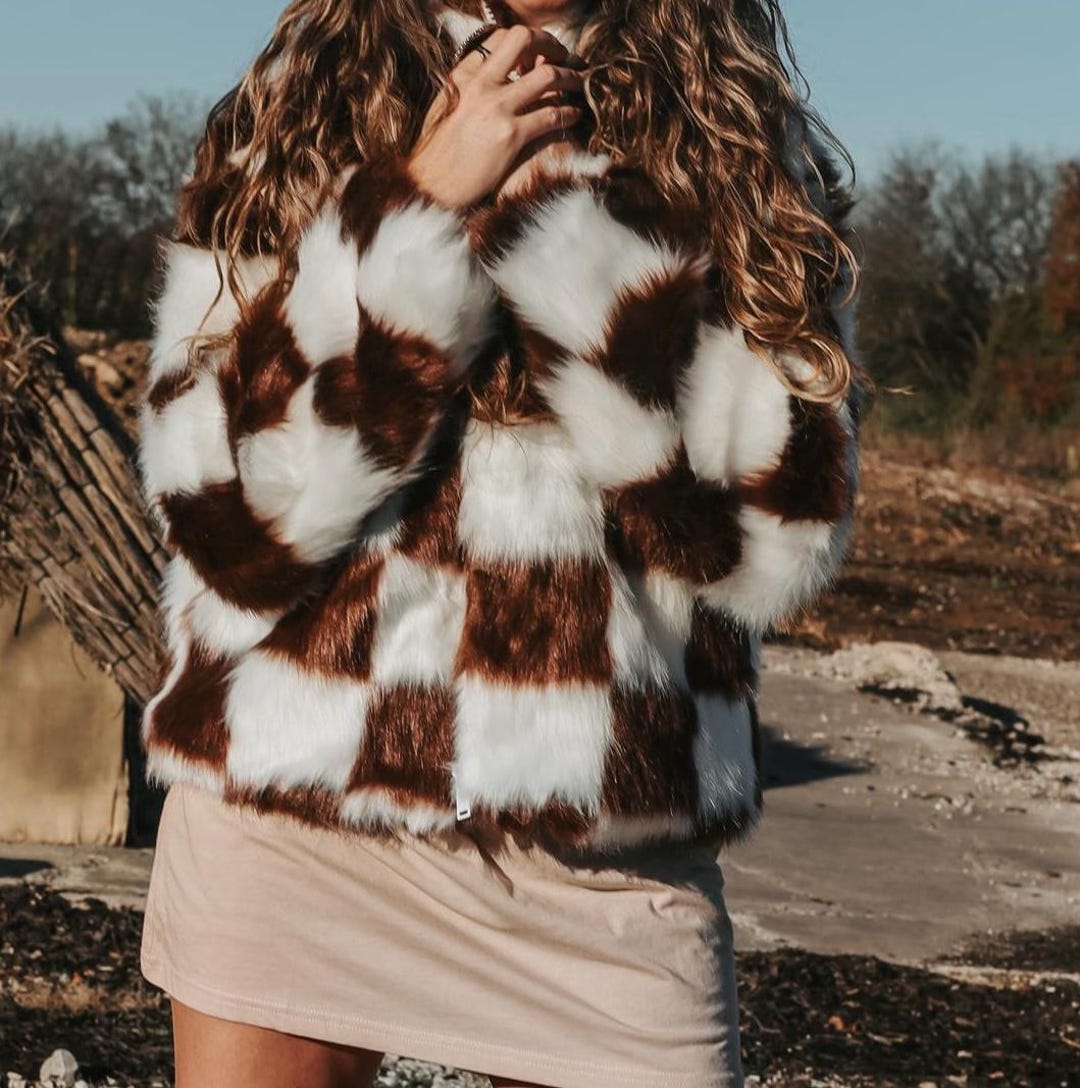 Brown Checkered Fur Coat: Reno Western Rodeo Style Jacket - Etsy