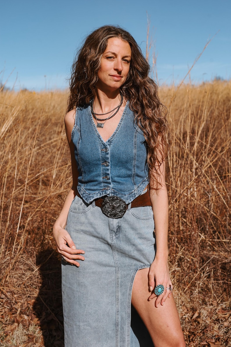 Locksley Denim Vest - Western Cowgirl Button Down Jean Waistcoat - Etsy ...
