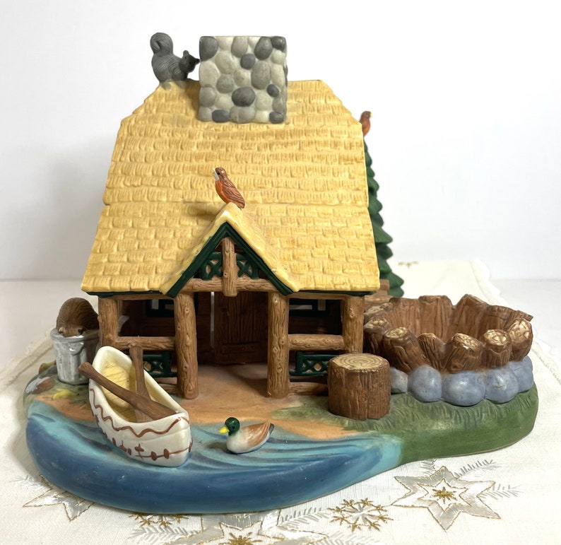 Partylite Ceramic Log Cabin gone Fishing Candle Tealight - Etsy