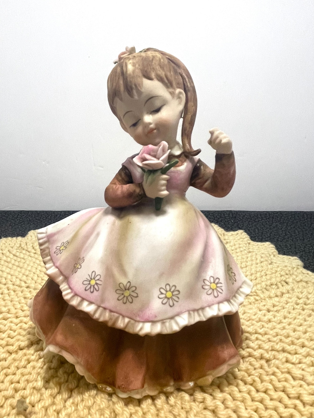 Lefton Girl Holding Rose Flower Figurine Lefton KW 3408 Figurine Lefton ...