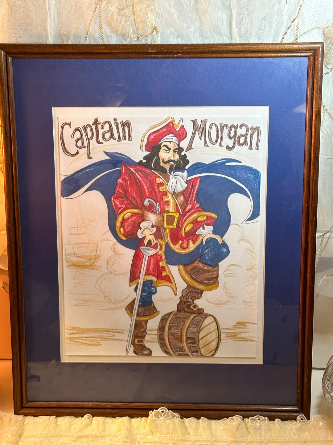 Captain Morgans Large Colored Pencil Drawing Unique Barware - Etsy