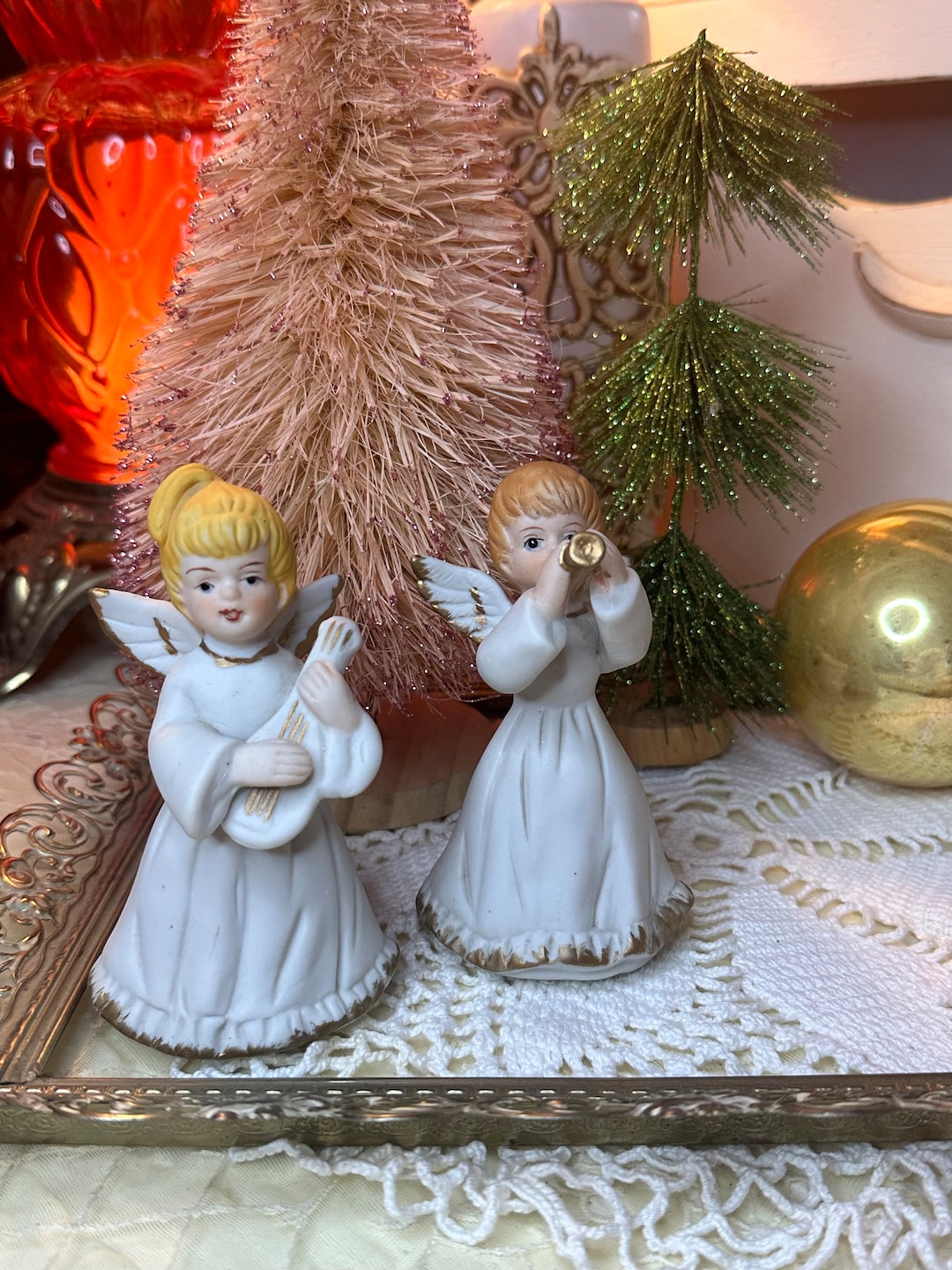 Vintage Pair of Ceramic Musical Christmas Angels - Etsy