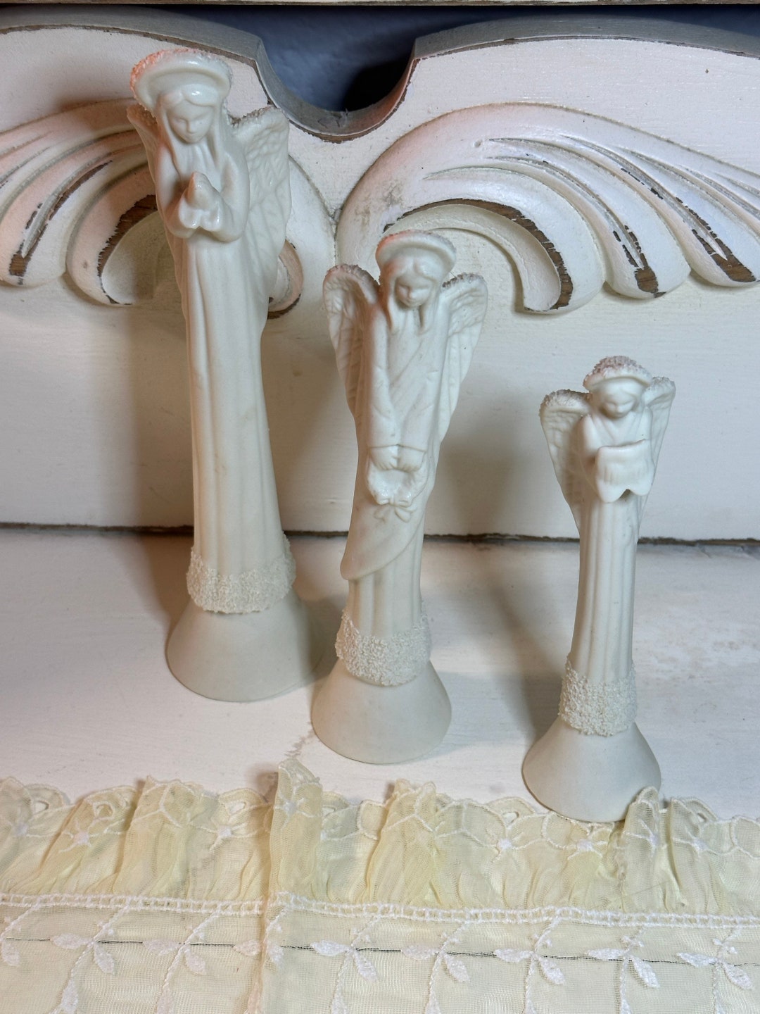 Porcelain Snow Powder Angel Figurines, Three Piece - Etsy