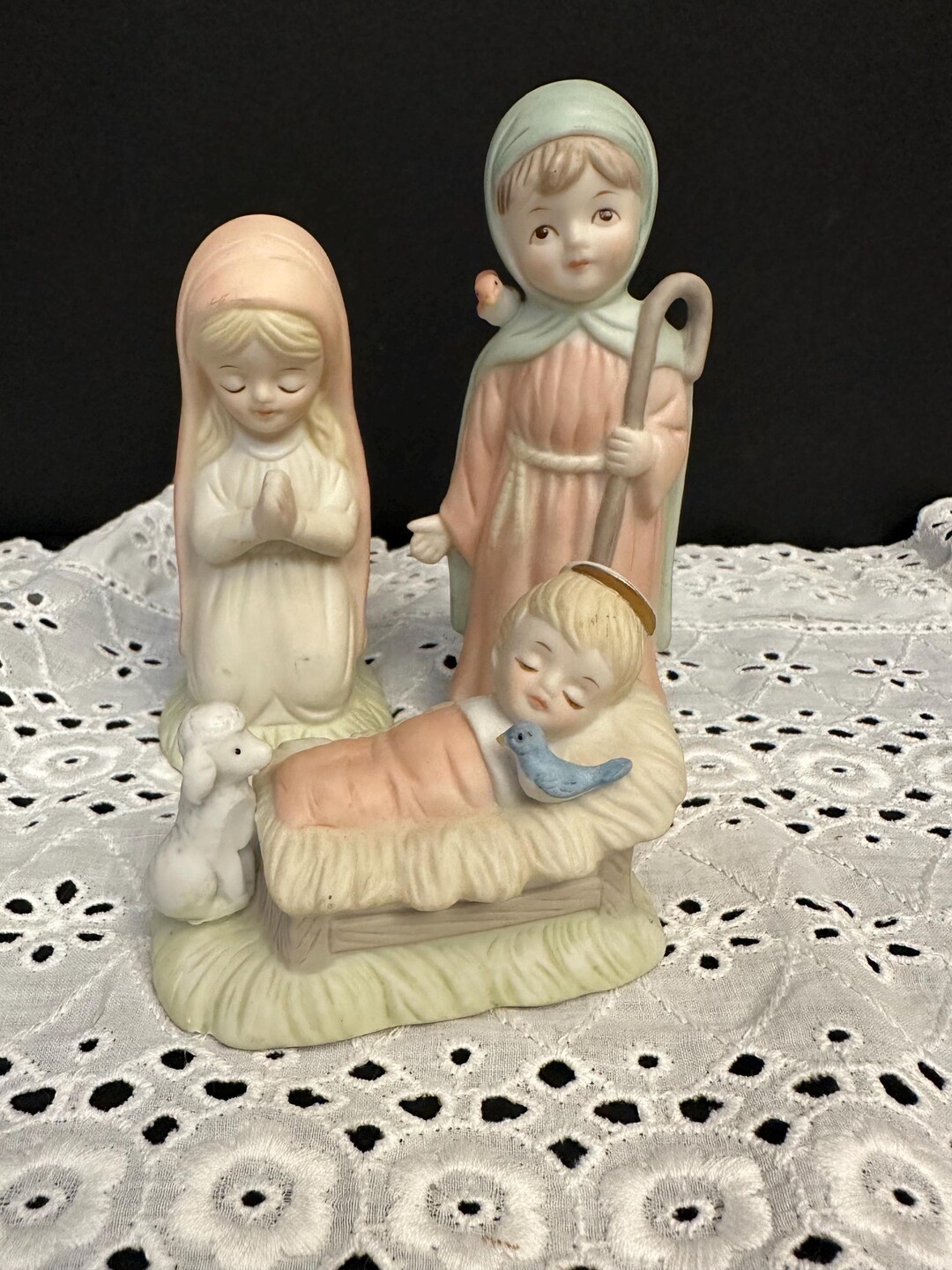Vintage the Christopher Collection Lefton Nativity Bisque Pastel 3 Pcs ...
