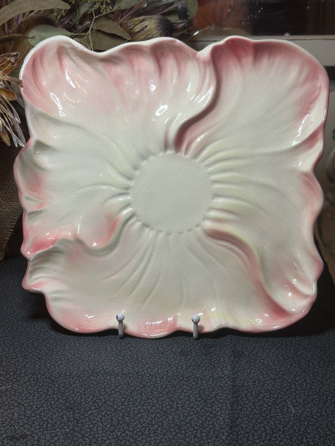 Vintage 1956 Deforest of California Pink Flower Platter/plate 11”X11 ...