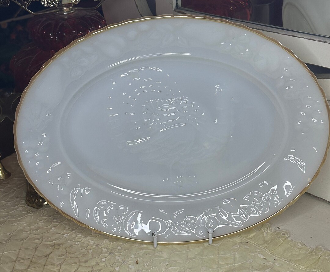 Vintage Anchor Hocking Turkey Platter With Peach Lusterware Trim - Etsy