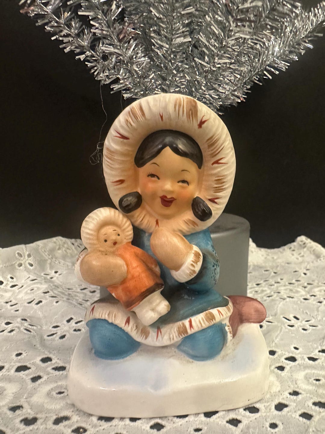 Vintage Kelvin's Inuit Girl Child With Doll Figurine Yupik Girl Japan ...