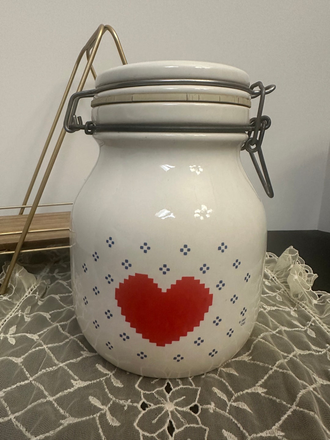 Vintage Bail Wire Jar White With Heart - Etsy