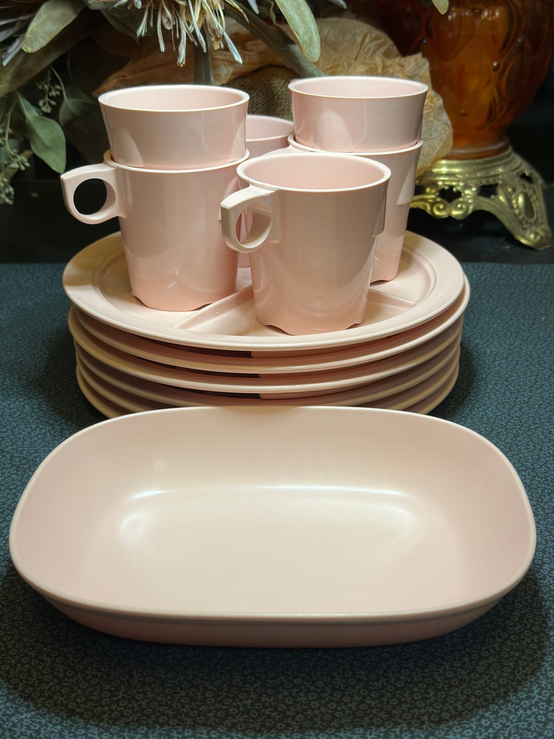 Vintage Pink Melmac Mallow-ware 13 Piece Set Plates, Cups, Serving Bowl ...