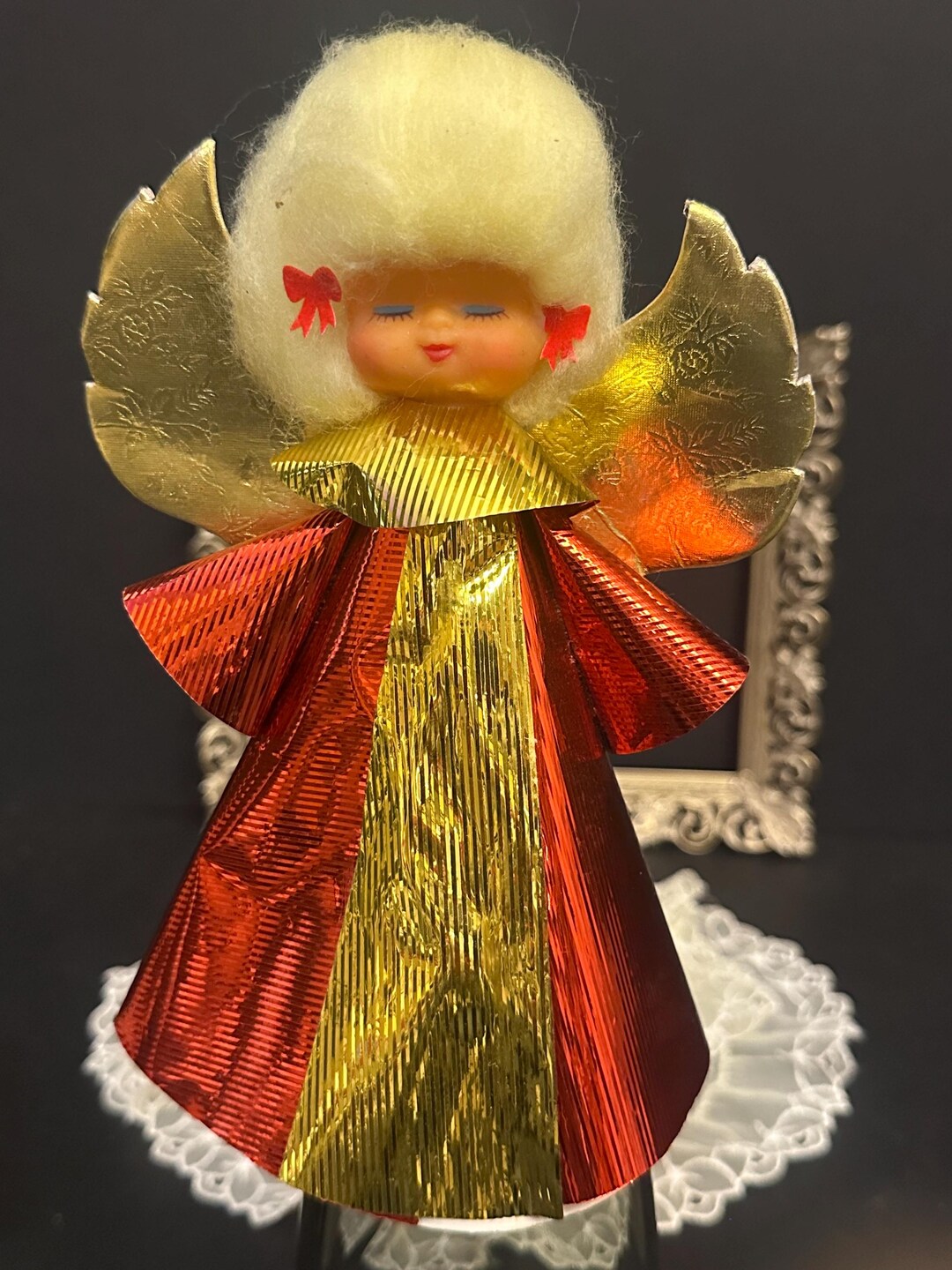 Vintage Christmas Angel Cone Tree Topper Red and Gold - Etsy