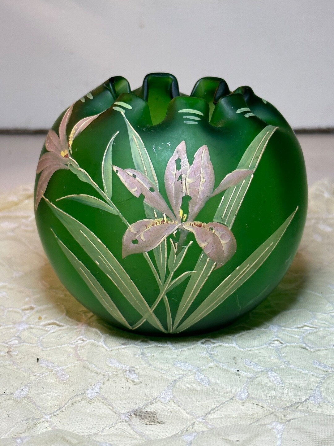Antique Green Hand Painted Flowers Pinched Rose Bowl - Etsy