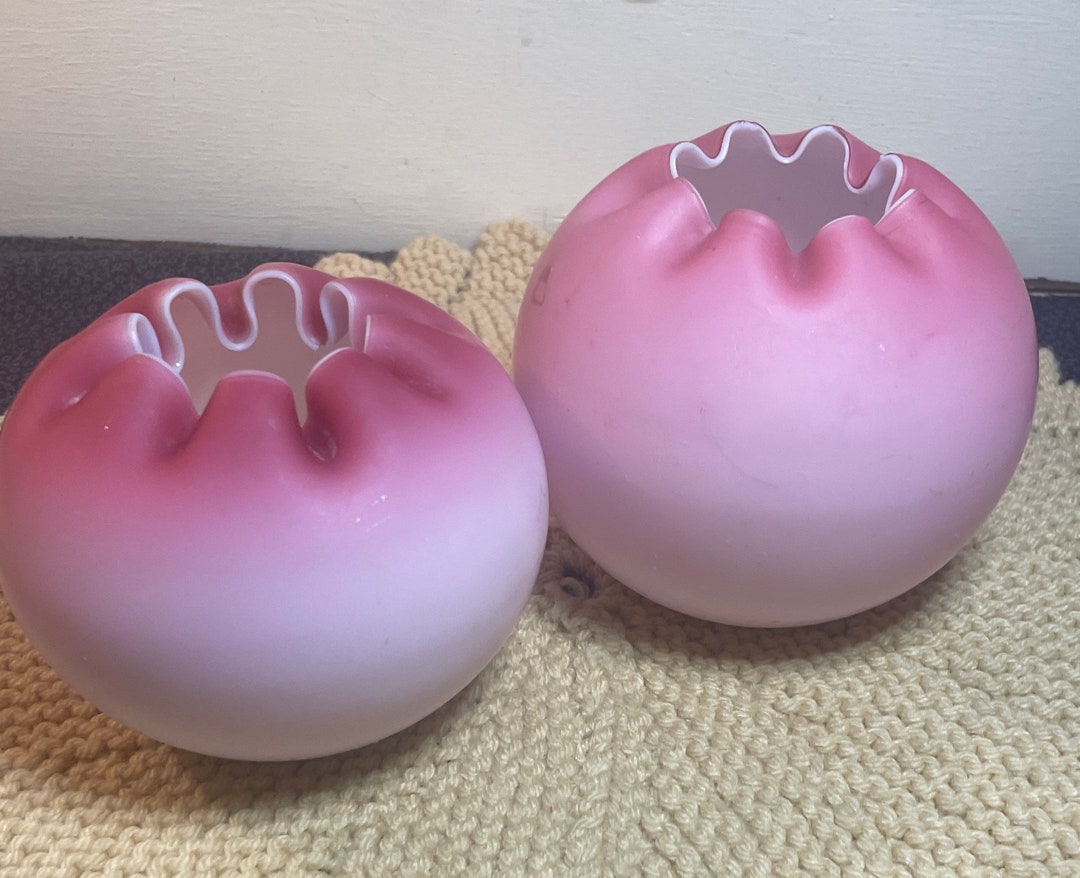 2 Vintage 1950’s Fenton “rose Bowl” Pink Shades With Crimped Rim - Etsy