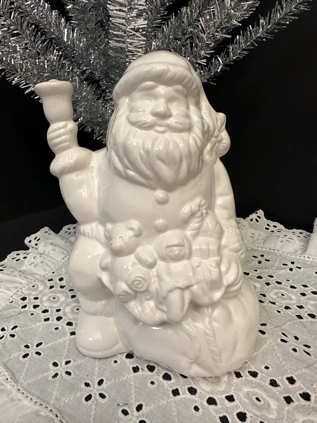 Vintage White Santa Figurine With Bell and Bag of Toys Veronica ...