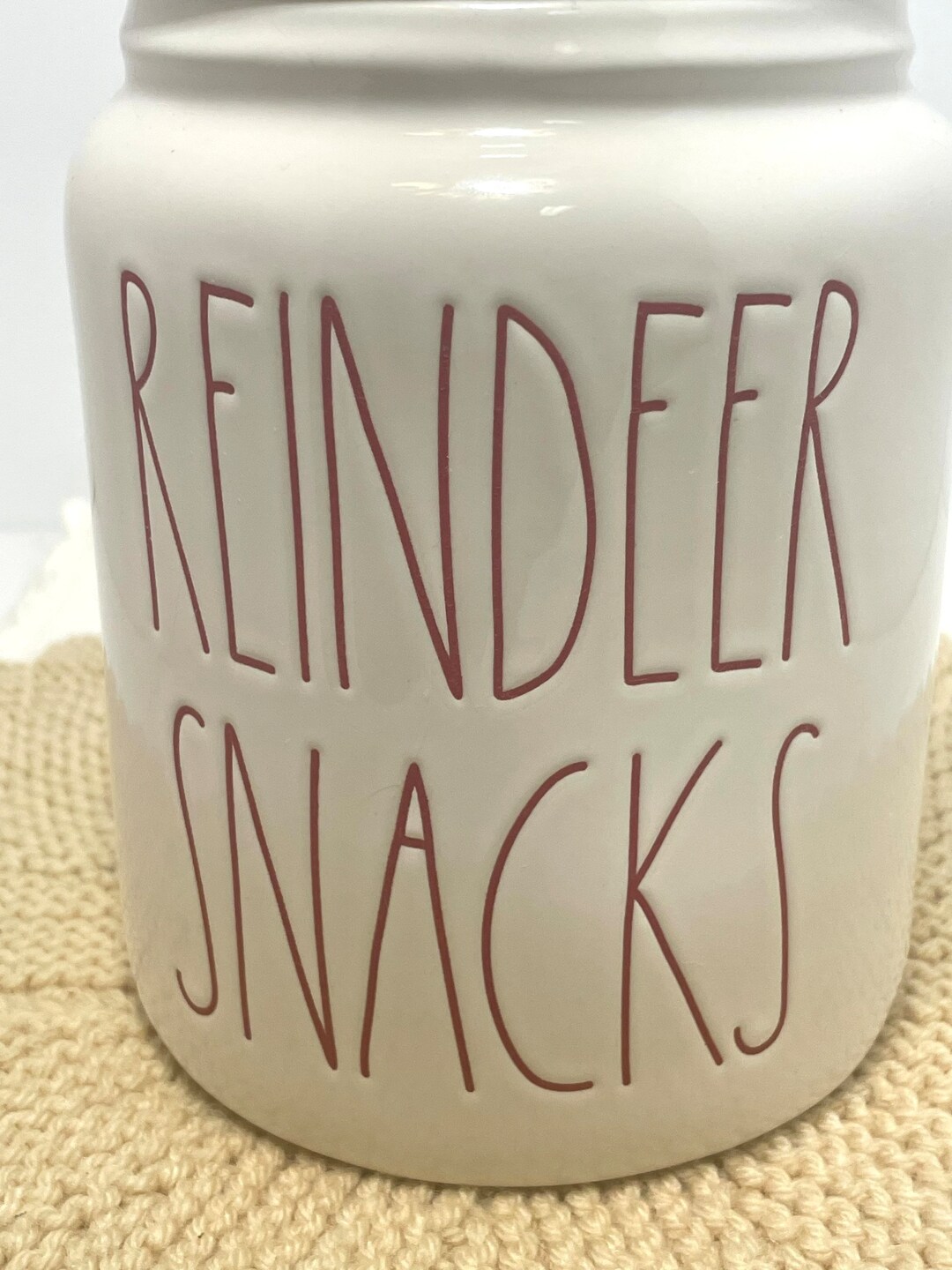 NEW! Rae Dunn by Magenta Christmas “ REINDEER SNACKS” Canister Red Htf ...